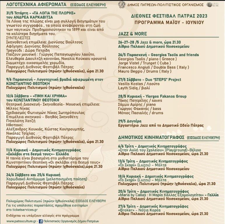 Διεθνές Φεστιβάλ Πάτρας 2023. Το πρόγραμμα - Days of Art in Greece
